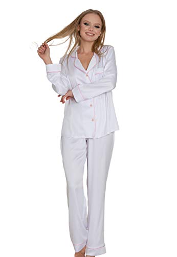 Satin Pajamas Women, Silk Pajamas for Women, Silk Pajama Set for Women, Bridesmaid PJs Bridal Sleepwear Plus Size Womens Night Wear Lightweight Fancy Pyjamas Long White Pyjama Sets Sexy Nightwear