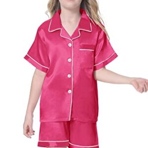 Silk Pajamas Sets for Women, 2 Pcs Sleepwear Silk Button-Down Pj Lounge Set, Hot Pink, US XS