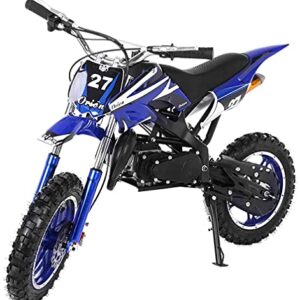 49cc Mini Dirt Bike Pit for Kids 2-Stroke, Off Road Gas Motorcycle for Kids 8-14, Blue