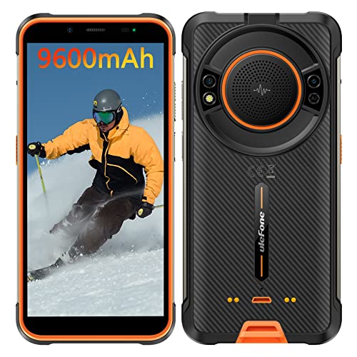 Ulefone Rugged Smartphone, Power Armor 16 Pro 9600mAh Battery, Android 12 4GB+64GB Rugged Phone, 16MP Rear Camera, 5.93" HD+ Screen, 3.5W Loud Speaker, Built-in Glare Flashlight, Dual SIM 4G-Orange