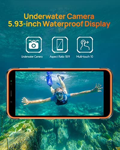 Ulefone Rugged Smartphone, Power Armor 16 Pro 9600mAh Battery, Android 12 4GB+64GB Rugged Phone, 16MP Rear Camera, 5.93" HD+ Screen, 3.5W Loud Speaker, Built-in Glare Flashlight, Dual SIM 4G-Orange