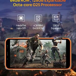 Ulefone Rugged Smartphone, Power Armor 16 Pro 9600mAh Battery, Android 12 4GB+64GB Rugged Phone, 16MP Rear Camera, 5.93" HD+ Screen, 3.5W Loud Speaker, Built-in Glare Flashlight, Dual SIM 4G-Orange