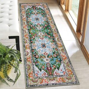 u'artlines boho hallway runner rug 2' x 6' vintage farmhouse laundry rug runner accent area rug carpet non slip washable kitchen rug entryway runner mat throw rug for living room (green)