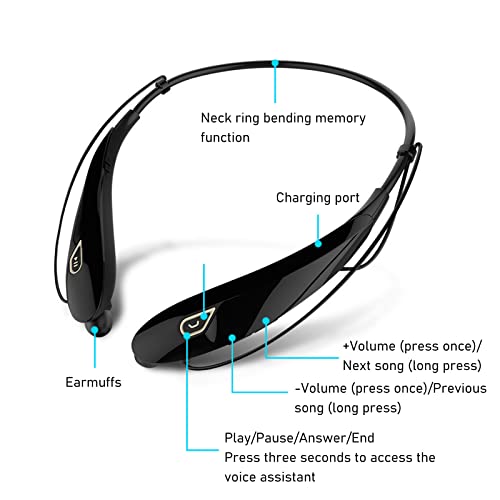 Bluetooth Headphones - Wireless Neckband Headset, Around The Neck Bluetooth Headset, Bluetooth 5.0 Waterproof Sports Earphones with Microphone, for Calls, Work, Music