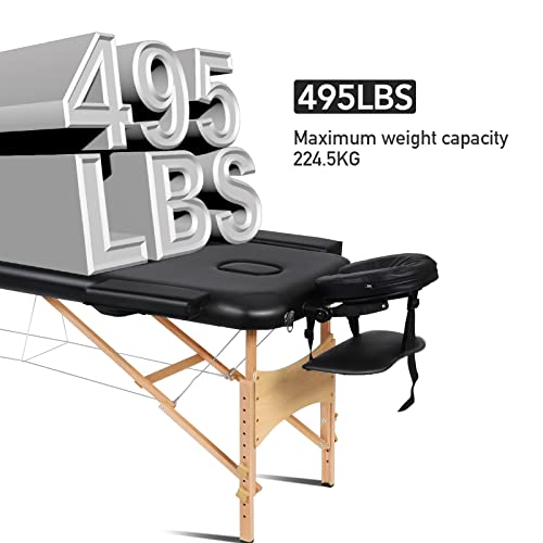 Careboda Professional Massage Table Foldable Massage Bed 3 Fold with 4cm High Density Sponge Robust Beechwood Legs Carrying Bag Full Accessories for Spa Salon Tattoo Beauty