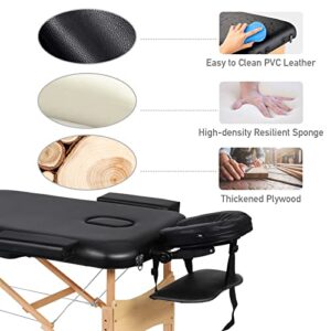 Careboda Professional Massage Table Foldable Massage Bed 3 Fold with 4cm High Density Sponge Robust Beechwood Legs Carrying Bag Full Accessories for Spa Salon Tattoo Beauty