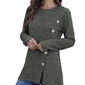 Fall Tops for Women Casual Crew Neck Long Sleeve Pullover Sweaters Green