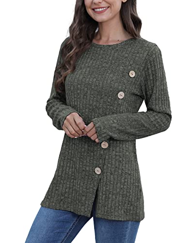 Fall Tops for Women Casual Crew Neck Long Sleeve Pullover Sweaters Green