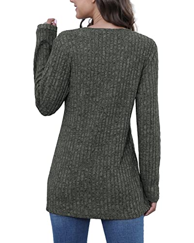 Fall Tops for Women Casual Crew Neck Long Sleeve Pullover Sweaters Green