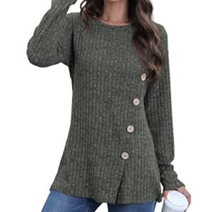 Fall Tops for Women Casual Crew Neck Long Sleeve Pullover Sweaters Green