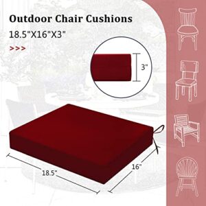 Cozyide Outdoor Chair Cushions, Waterproof Patio Seat Cushions with Adjustable Straps, Square Corner Patio Chair Cushions for Garden, Burgundy, 18.5x16x3 Inch (Pack of 4)