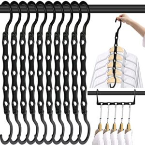 space saving hangers, 10pcs magic hangers, 5 holes sturdy plastic clothes closet organizers and storage, space saver organization, college dorm room essentials (black)