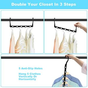 Space Saving Hangers, 10PCS Magic Hangers, 5 Holes Sturdy Plastic Clothes Closet Organizers and Storage, Space Saver Organization, College Dorm Room Essentials (Black)