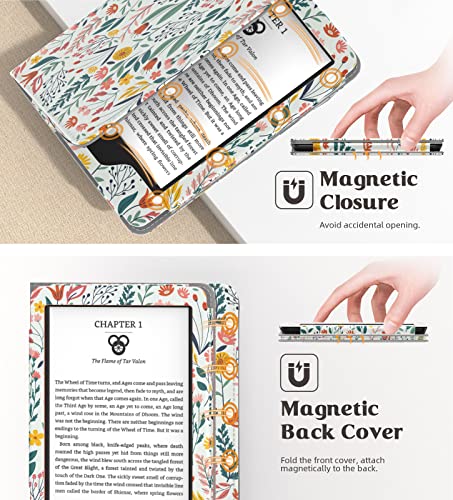 MoKo Case Fits All-New 6" Kindle (11th Generation, 2022 Release)/ Kindle (10th Gen,2019)/Kindle (8th Gen, 2016), Ultra Lightweight PU Shell Cover with Auto Wake/Sleep for Kindle 2022, Flowers