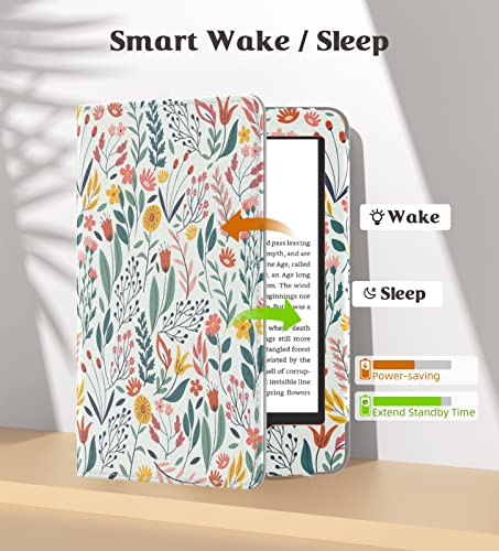 MoKo Case Fits All-New 6" Kindle (11th Generation, 2022 Release)/ Kindle (10th Gen,2019)/Kindle (8th Gen, 2016), Ultra Lightweight PU Shell Cover with Auto Wake/Sleep for Kindle 2022, Flowers