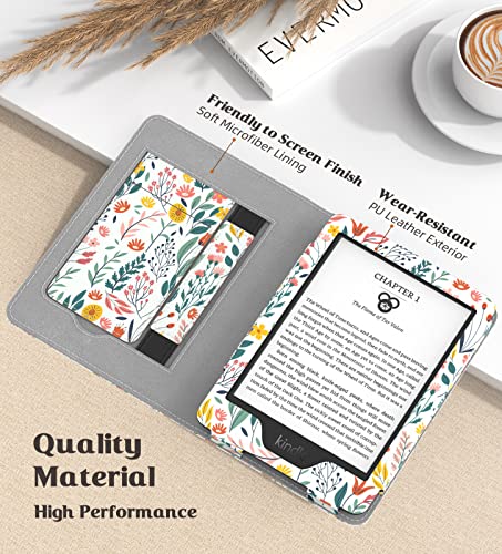 MoKo Case Fits All-New 6" Kindle (11th Generation, 2022 Release)/ Kindle (10th Gen,2019)/Kindle (8th Gen, 2016), Ultra Lightweight PU Shell Cover with Auto Wake/Sleep for Kindle 2022, Flowers