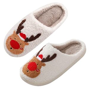 ajobity cute slipper for women - elk slide slippers reindeer xmas slippers - fun slippers soft plush christmas cotton slippers keep warm couples slides