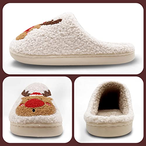 ajobity Cute Slipper for Women - Elk Slide Slippers Reindeer Xmas Slippers - Fun slippers Soft Plush Christmas Cotton Slippers Keep Warm Couples Slides