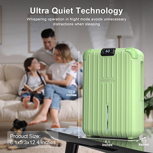 MANITYA Small Dehumidifier for Bedroom, 580 sq ft Smart Mini Dehumidifiers for Bathroom with APP, Small Space Portable Dehumidifiers 60oz Capacity for Home Room Closet RV (Green)