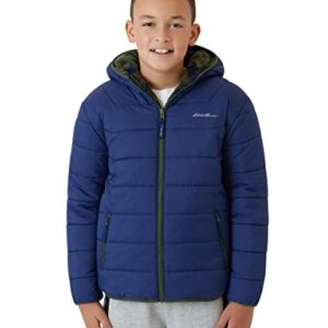 Eddie Bauer Boys' Reversible Jacket - Deer Harbor Waterproof Lightweight Puffer Coat with Faux Shearling Lining (5-20), Size 18-20, Navy