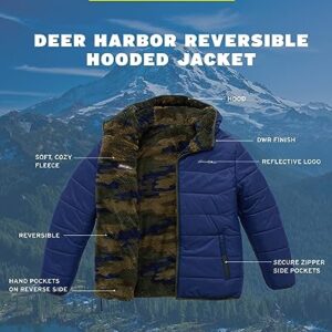 Eddie Bauer Boys' Reversible Jacket - Deer Harbor Waterproof Lightweight Puffer Coat with Faux Shearling Lining (5-20), Size 18-20, Navy