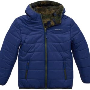 Eddie Bauer Boys' Reversible Jacket - Deer Harbor Waterproof Lightweight Puffer Coat with Faux Shearling Lining (5-20), Size 18-20, Navy