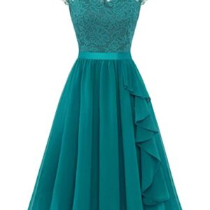 Wedtrend Women Short Lace Bridesmaid Dresses with Cap-Sleeve Wedding Guest Dresses Floral Chiffon Semi Formal Dresses, Ruffle Modest Juniors Short Prom Dress for Cocktail Party WT0212PeacockGreenM