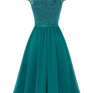 Wedtrend Women Short Lace Bridesmaid Dresses with Cap-Sleeve Wedding Guest Dresses Floral Chiffon Semi Formal Dresses, Ruffle Modest Juniors Short Prom Dress for Cocktail Party WT0212PeacockGreenM