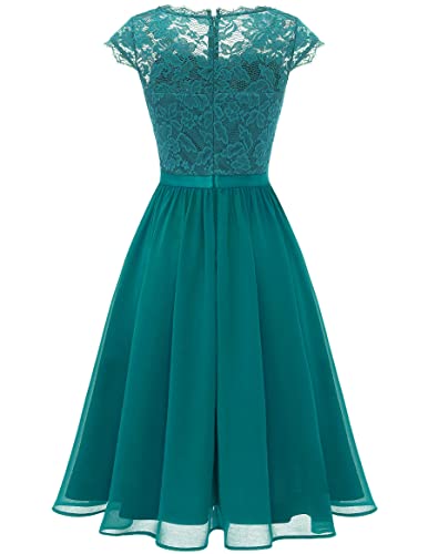 Wedtrend Women Short Lace Bridesmaid Dresses with Cap-Sleeve Wedding Guest Dresses Floral Chiffon Semi Formal Dresses, Ruffle Modest Juniors Short Prom Dress for Cocktail Party WT0212PeacockGreenM