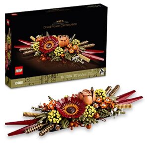 lego icons dried flower centerpiece 10314 botanical collection crafts set for adults - artificial flowers with rose and gerbera, table or wall decoration, home décor