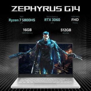 ASUS 2022 ROG Zephyrus 14" FHD 144Hz Gaming Laptop, AMD Ryzen 7-5800HS Processor, 16GB RAM, 512GB PCIe SSD, Backlit Keyboard, NVIDIA GeForce RTX 3060 Graphics, Windows 11, White, 32GB USB Card