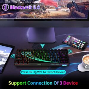 NACODEX STK61 2.4Ghz Wireless/Bluetooth/Wired 60% Mechanical Keyboard | 1000mAh Ultra Compact Rainbow Backlit Gaming Keyboard Wired Programmable for Win/Mac/PC Gamer