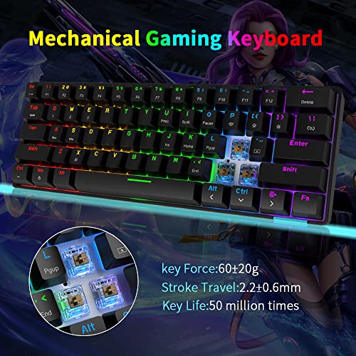 NACODEX STK61 2.4Ghz Wireless/Bluetooth/Wired 60% Mechanical Keyboard | 1000mAh Ultra Compact Rainbow Backlit Gaming Keyboard Wired Programmable for Win/Mac/PC Gamer