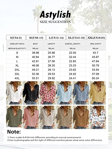 Astylish Ladies Long Sleeve V Neck Blouses Linen Button Down Polo Shirts Work Clothes for Women Office Light Green Medium