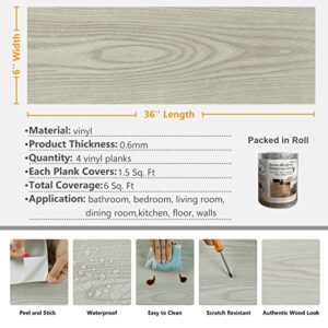 VEELIKE 6''x36'' Beige Grey Peel and Stick Floor Tile Waterproof Wood Vinyl Plank Flooring Self Adhesive Wood Vinyl Flooring Removable Laminate Flooring for Bathroom Bedroom Kitchen Fireplace 4-Pack