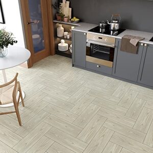 VEELIKE 6''x36'' Beige Grey Peel and Stick Floor Tile Waterproof Wood Vinyl Plank Flooring Self Adhesive Wood Vinyl Flooring Removable Laminate Flooring for Bathroom Bedroom Kitchen Fireplace 4-Pack