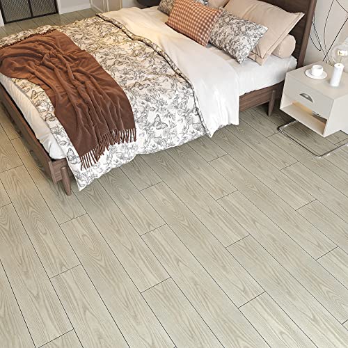 VEELIKE 6''x36'' Beige Grey Peel and Stick Floor Tile Waterproof Wood Vinyl Plank Flooring Self Adhesive Wood Vinyl Flooring Removable Laminate Flooring for Bathroom Bedroom Kitchen Fireplace 4-Pack