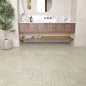 VEELIKE 6''x36'' Beige Grey Peel and Stick Floor Tile Waterproof Wood Vinyl Plank Flooring Self Adhesive Wood Vinyl Flooring Removable Laminate Flooring for Bathroom Bedroom Kitchen Fireplace 4-Pack