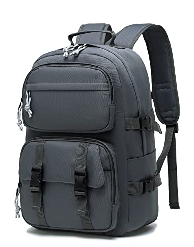 Shaelyka Lightweight 15.6 inches Laptop Backpack for Men and Women, Water Resistant Travel Backpack for Sports, 12 Pockets College Backpack, Grey