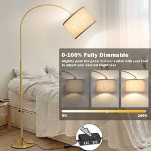 Gold Arc Floor Lamp, Dimmable Floor Lamp for Living Room, Mordern Standing Lamp with Adjustable Lamp Head, Tall Pole Lamp Over Couch Arched Light for Reading, Bedroom, Office, 9W LED Bulb Included