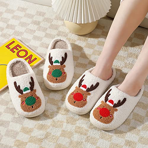 Qubuwalk Retro Lightning Bolt Smile Face Slippers Soft Plush Comfy Warm Fuzzy Slippers Women's Cozy House Slippers