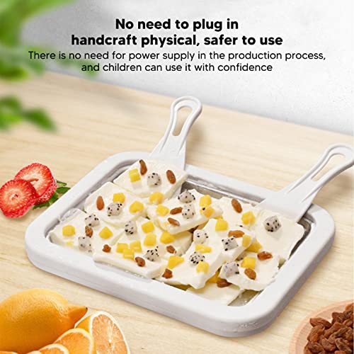 Jeanoko Instant Ice Cream Maker, Ice Cream Roller Plate DIY Handcraft Non Plug in Required Large Size Stainless Steel Rolled Ice Cream Maker with Plastic Shovel(White)