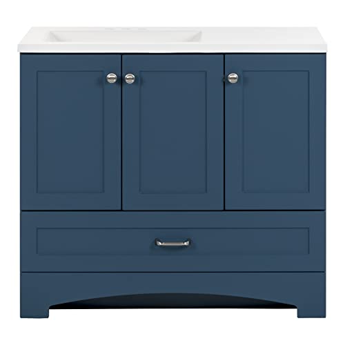 Spring Mill Cabinets Emlyn Bathroom Vanity with Sink, 18.75"D x 36.25"W x 32.89"H, Admiral Blue