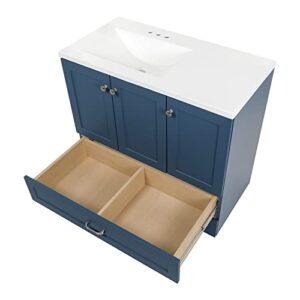 Spring Mill Cabinets Emlyn Bathroom Vanity with Sink, 18.75"D x 36.25"W x 32.89"H, Admiral Blue