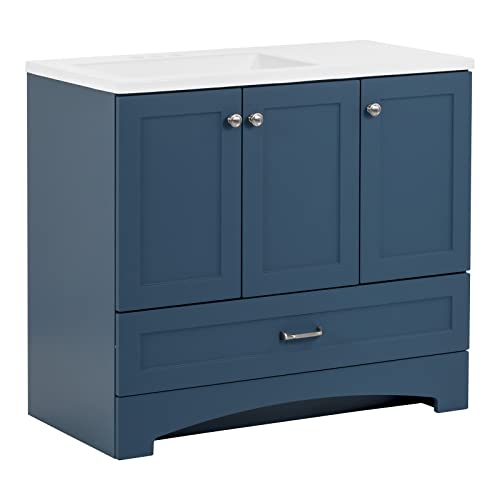 Spring Mill Cabinets Emlyn Bathroom Vanity with Sink, 18.75"D x 36.25"W x 32.89"H, Admiral Blue