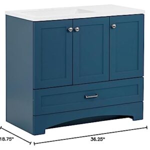 Spring Mill Cabinets Emlyn Bathroom Vanity with Sink, 18.75"D x 36.25"W x 32.89"H, Admiral Blue