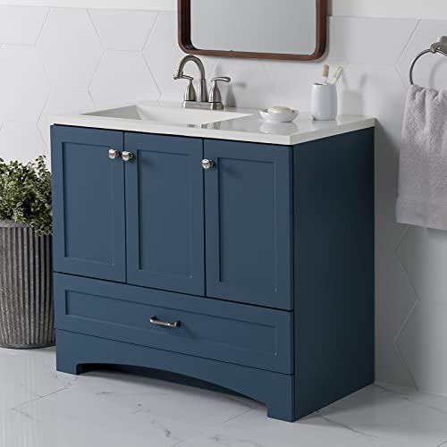 Spring Mill Cabinets Emlyn Bathroom Vanity with Sink, 18.75"D x 36.25"W x 32.89"H, Admiral Blue