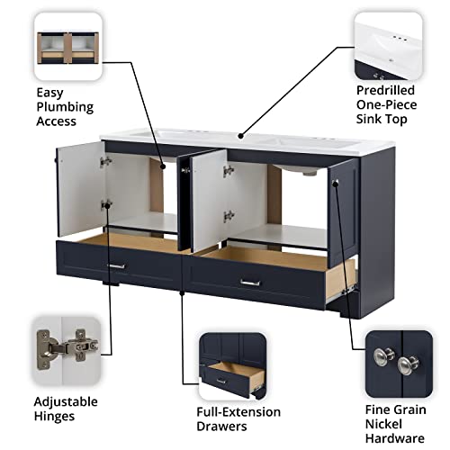 Spring Mill Cabinets Emlyn Bathroom Vanity with Sink, Deep Blue