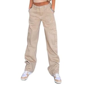 qyangg high waist cargo pants women stretch baggy cargo pants women multiple pockets relaxed fit straight wide leg y2k pants khaki