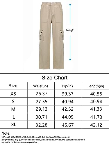 QYANGG High Waist Cargo Pants Women Stretch Baggy Cargo Pants Women Multiple Pockets Relaxed Fit Straight Wide Leg Y2K Pants Khaki